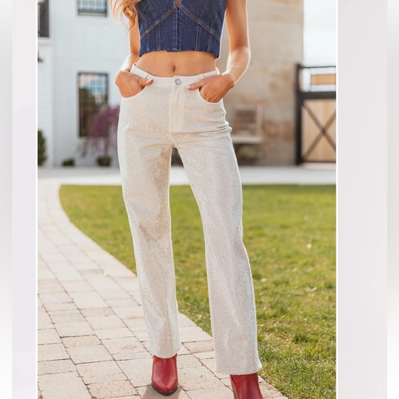 lizette collection | Jeans | White Rhinestone Front Straight Leg Jean ...